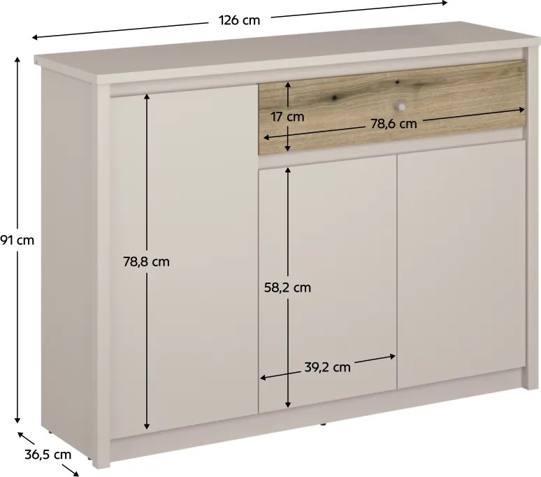 Kondela Komoda, kašmír/dub evoke, KAROS 3D1S