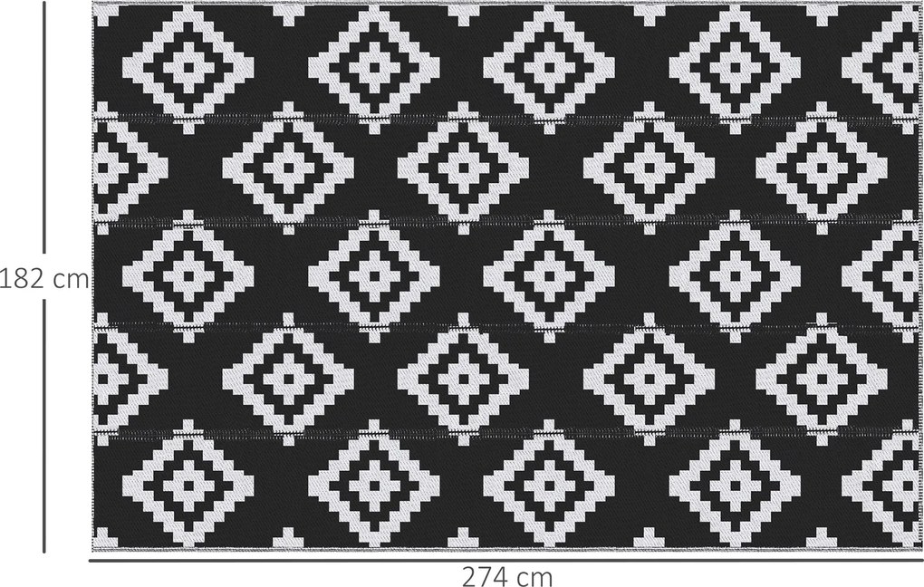 Outsunny Zahradní Grafický Styl Koberec - Oboustranný Koberec 2 Vzory - rozměry 2.74D x 1.82Š m - Vysoce hustý 310 g/m² PP Černobílý | Aosom