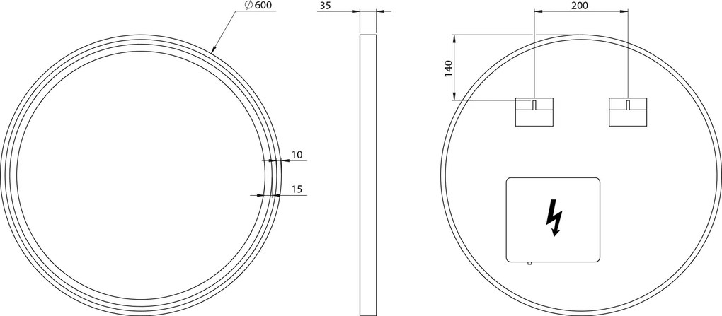 Sapho KADRIS kulaté zrcadlo s LED osvětlením o 60cm černá mat KD060