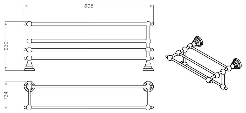 Sapho, DIAMOND police na ručníky s madlem 600mm, bronz, 1318-14