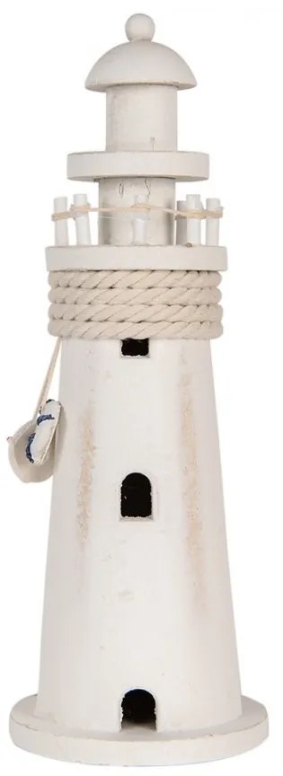 Bílá dřevěná dekorace maják Lighthouse Nautic - Ø 10*30 cm
