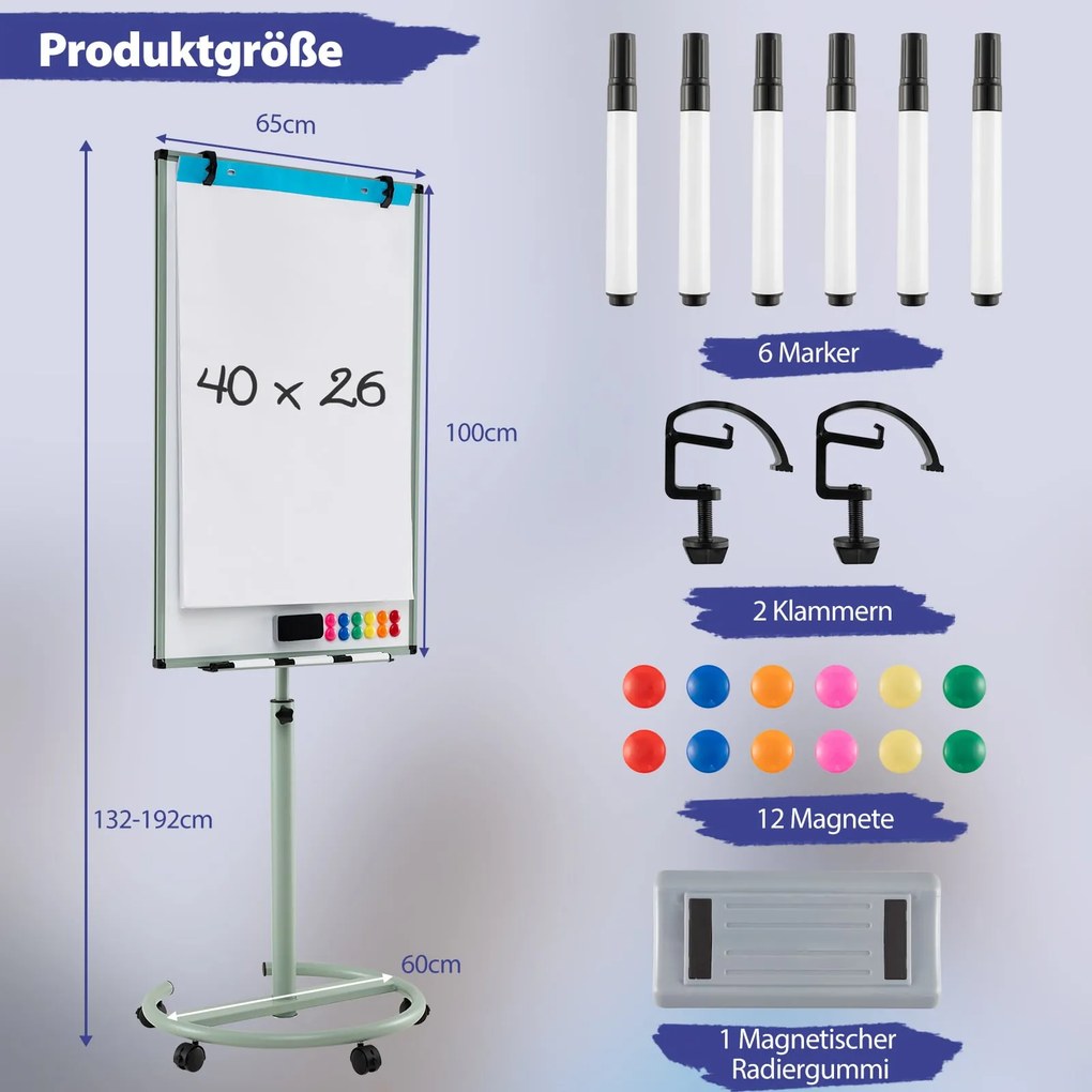 Costway Stojan na flipchart na kolečkách s magnety a fixy, výškově nastavitelná