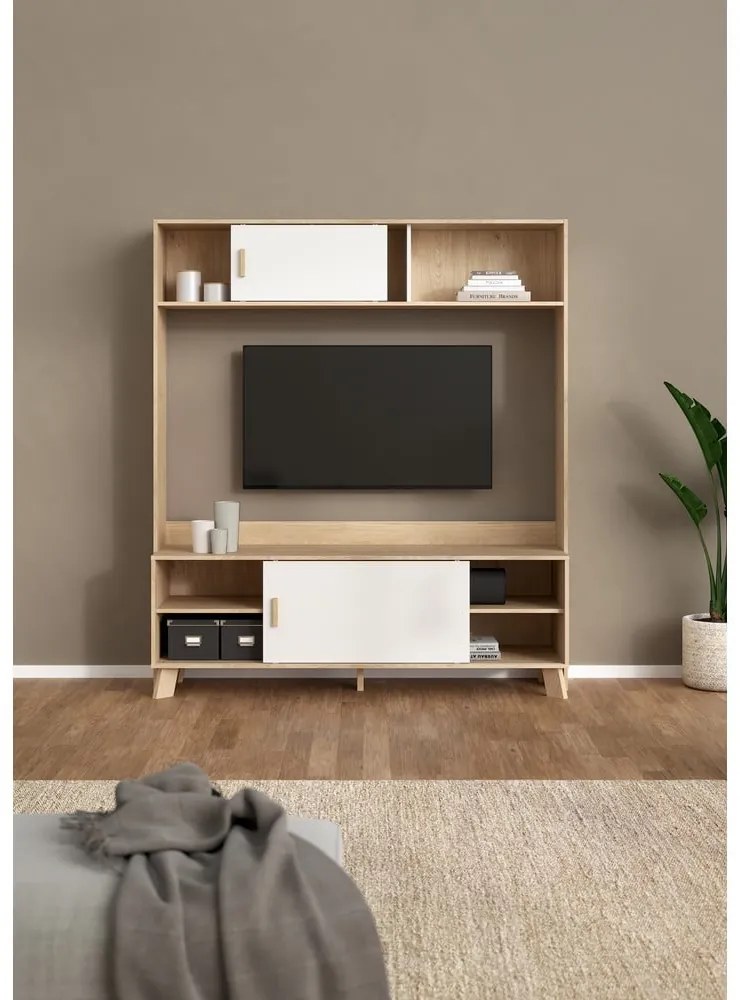 Bílá/v přírodní barvě TV sestava v dekoru dubu 159x181x48 cm Ikast – Tvilum