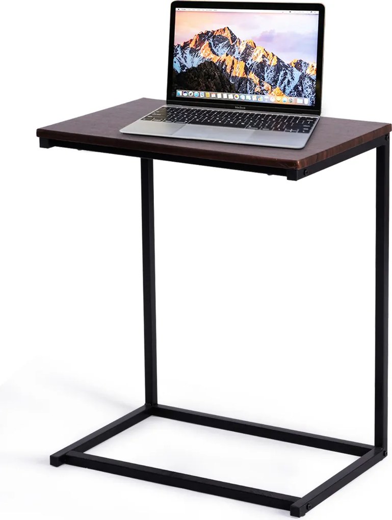 Costway Odkládací stolek pod notebook pod počítač kov + dřevo káva