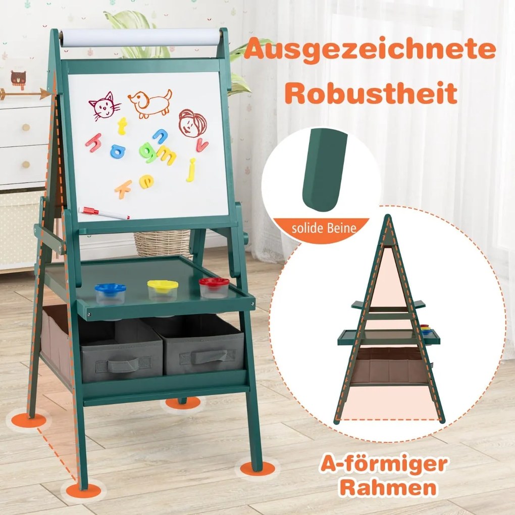 Costway Dětská tabule 3 v 1 s papírovou rolí a magnetickou tabulí a bílou tabulí