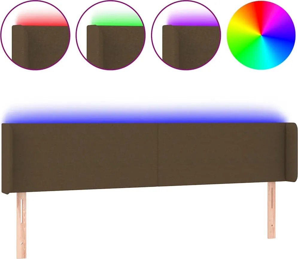 Čelo postele s LED tmavě hnědé 183 x 16 x 78/88 cm textil 3122973