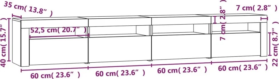 vidaXL TV skříňka s LED osvětlením 240x35x40 cm [3152763] Barva: Betonová šedá