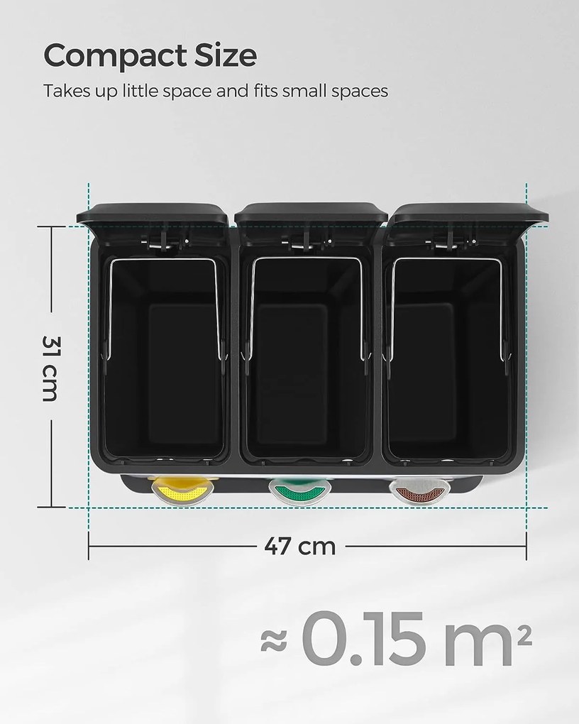 SONGMICS Odpadkový koš na tříděný odpad 3 x 8 l šedý