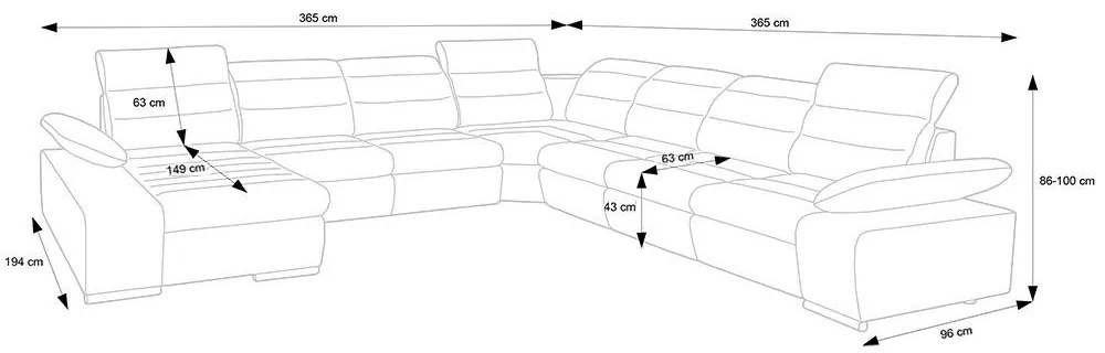 Sedací souprava KORFU IV | 194x365x365 | rozkládací + úložný prostor | VÝBĚR TKANIN