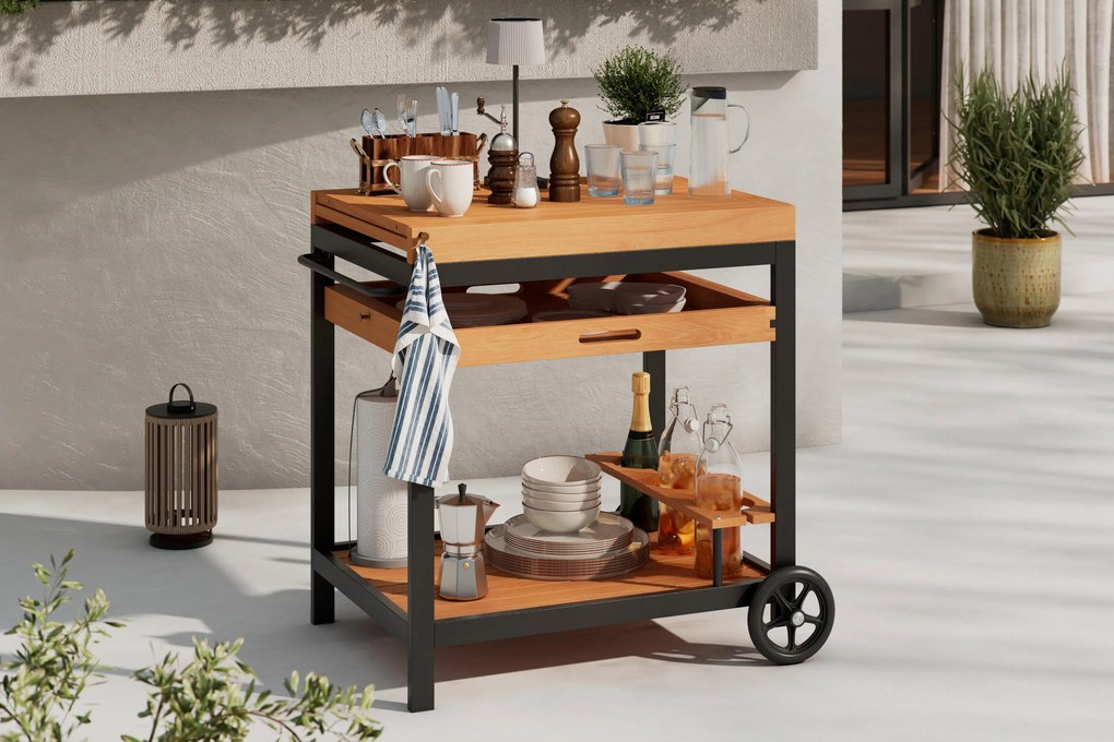 XXXLutz ZAHRADNÍ SERVÍROVACÍ VOZÍK, černá, barvy teak, 73/80/50 cm Ambia Garden - Online Only zahradní nábytek - 002459004101
