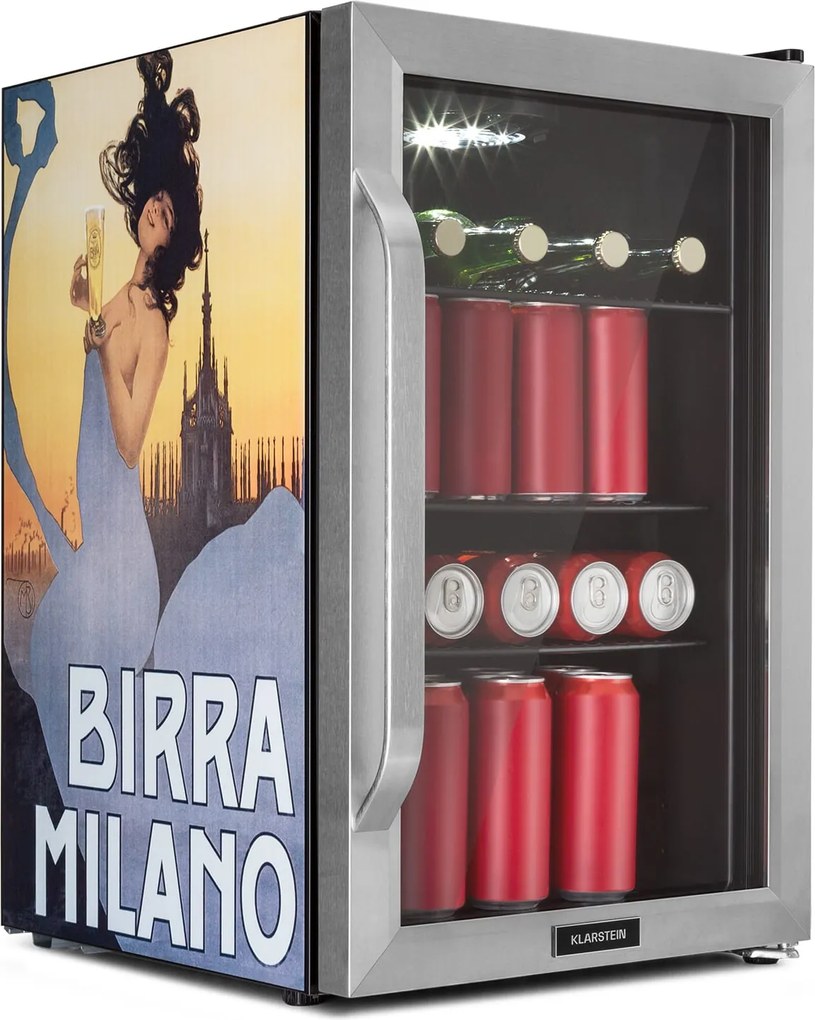 Klarstein Beersafe 70, Birra Milano Edition, lednice, 70 l, 3 police, panoramatické skleněné dveře, nerezová ocel
