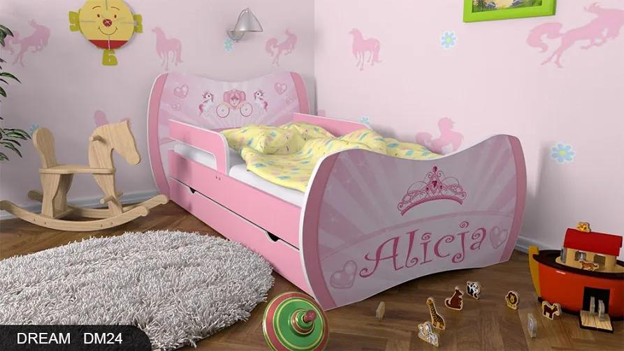 Dětská postel Dream vzor 24 140x70 cm růžová se jménem