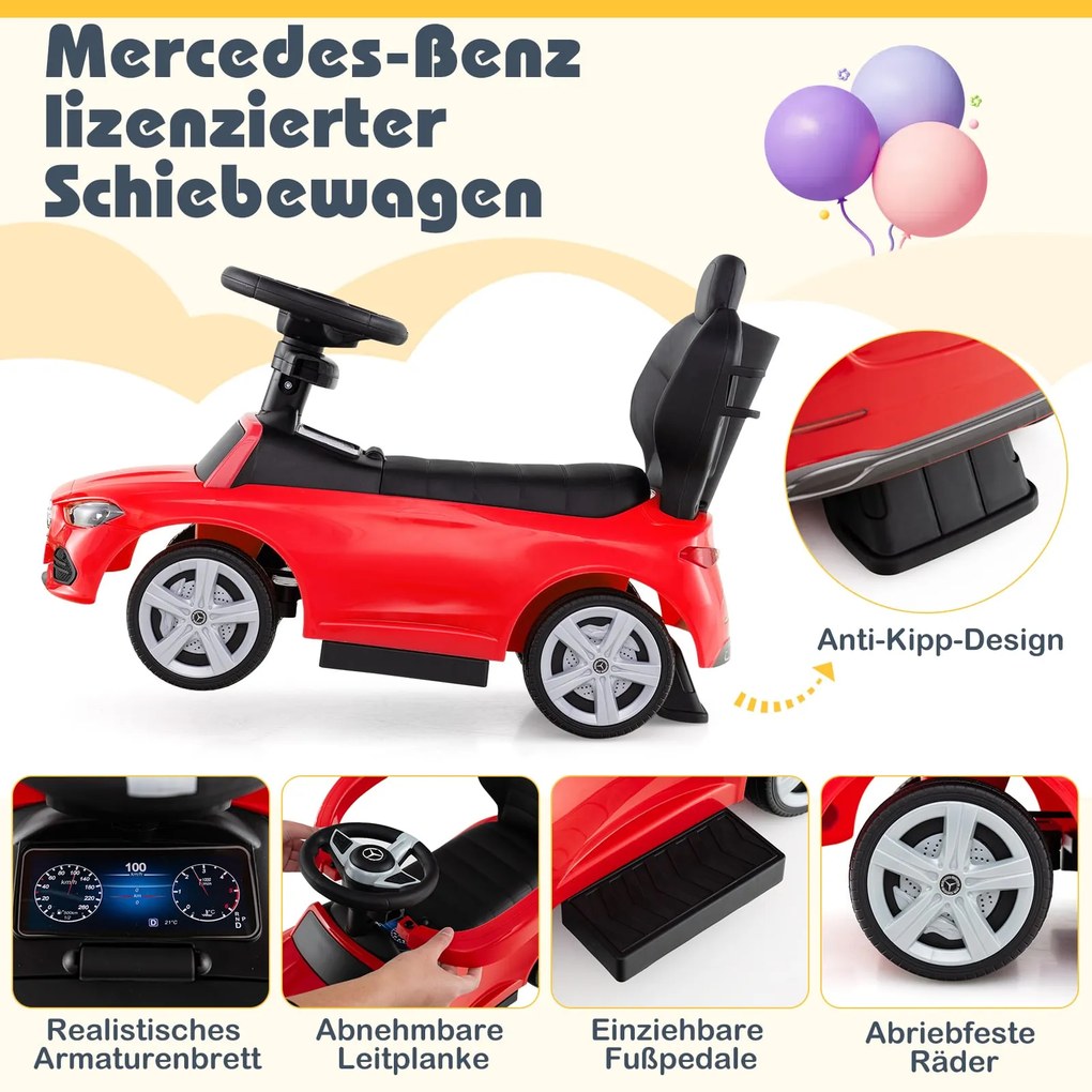Costway Autosedačka Mercedes-Benz 3 v 1 sjízdné auto s madlem