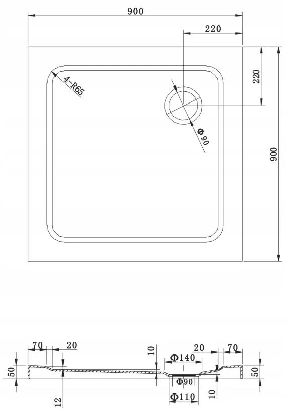 Sprchová vanička MAXMAX MEXEN SLIM 90x90 cm, 40109090