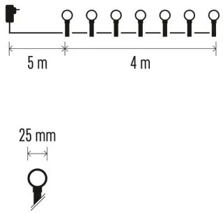 Vánoční osvětlení EMOS D5AC01 ZY2022T 40LED řetěz 4m velké kuličky studená bílá s časovačem