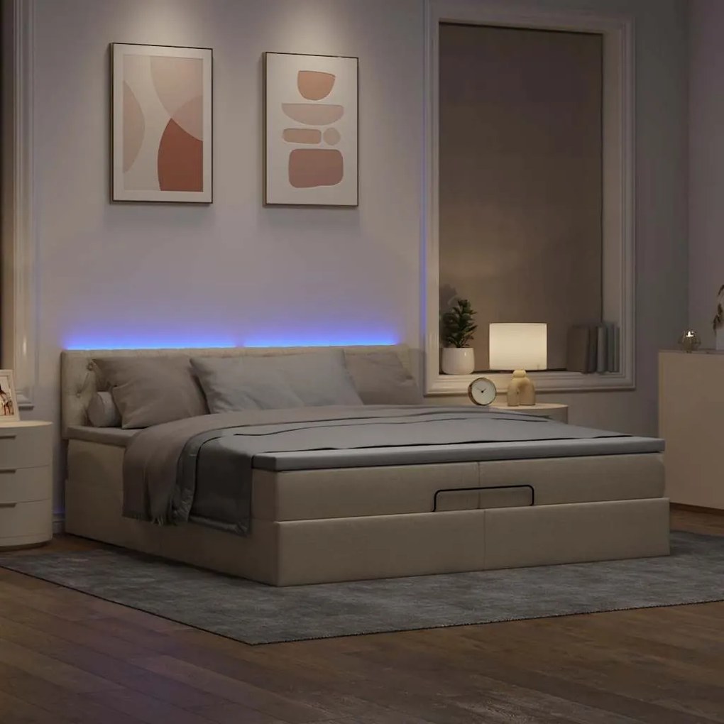 Osmanský rám postele s matrací krémová 200x200cm textil 3312421