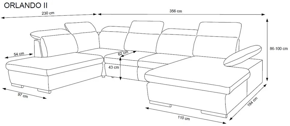 Sedací souprava Orlando II, tvar U, lososová látka, otoman vpravo