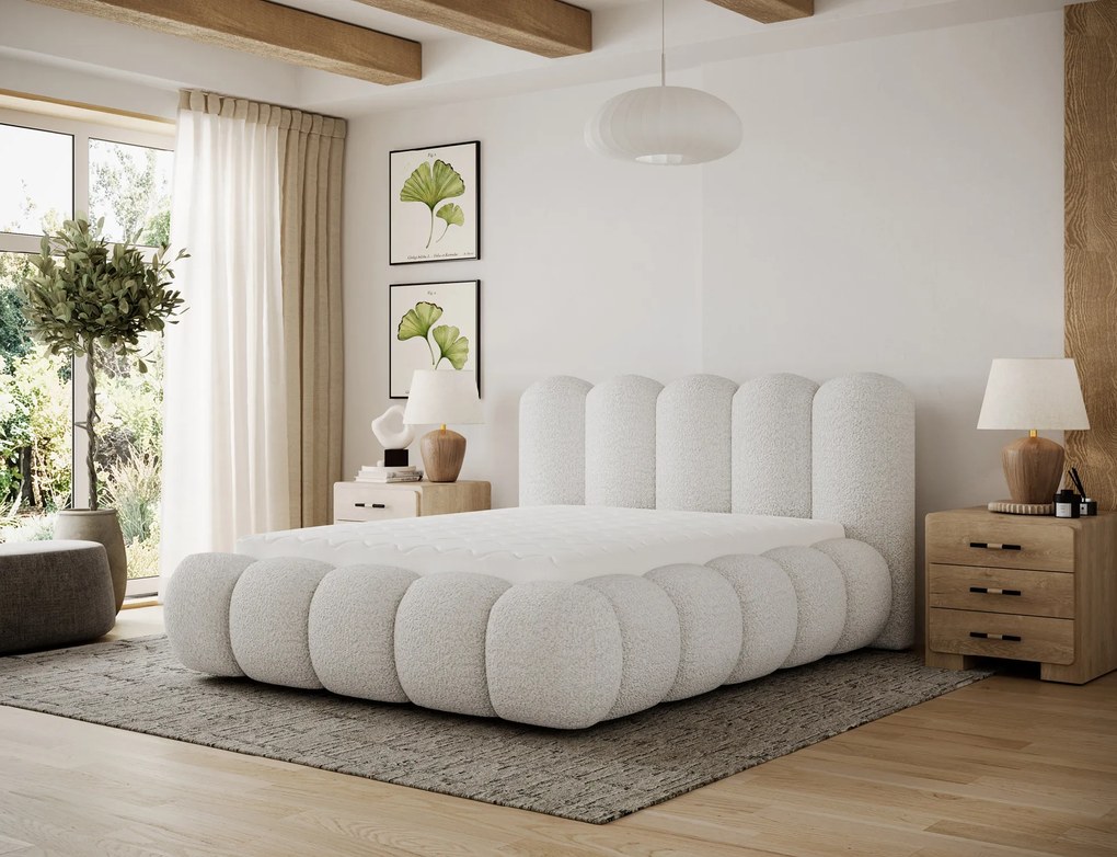 Postel Oloroso 160x200 s kovovým roštem a úložným prostorem, bílé bouclé