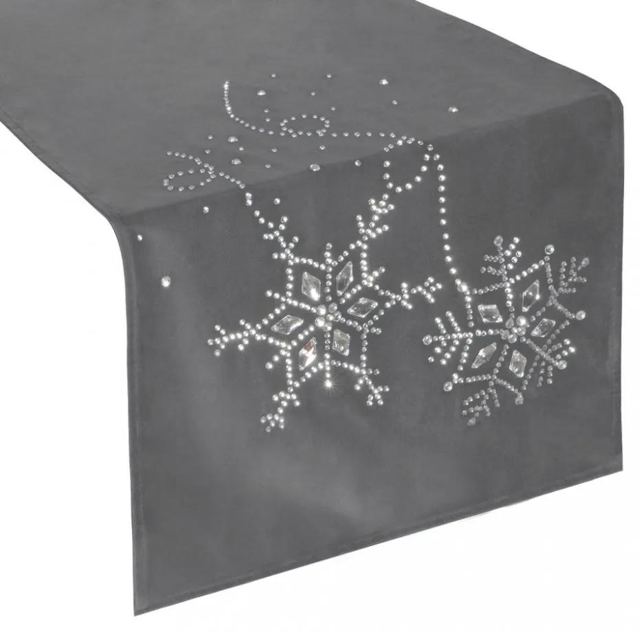 Krásný dekorativní běhoun na stůl v šedé barvě s vánočním motivem 40 x 140 cm