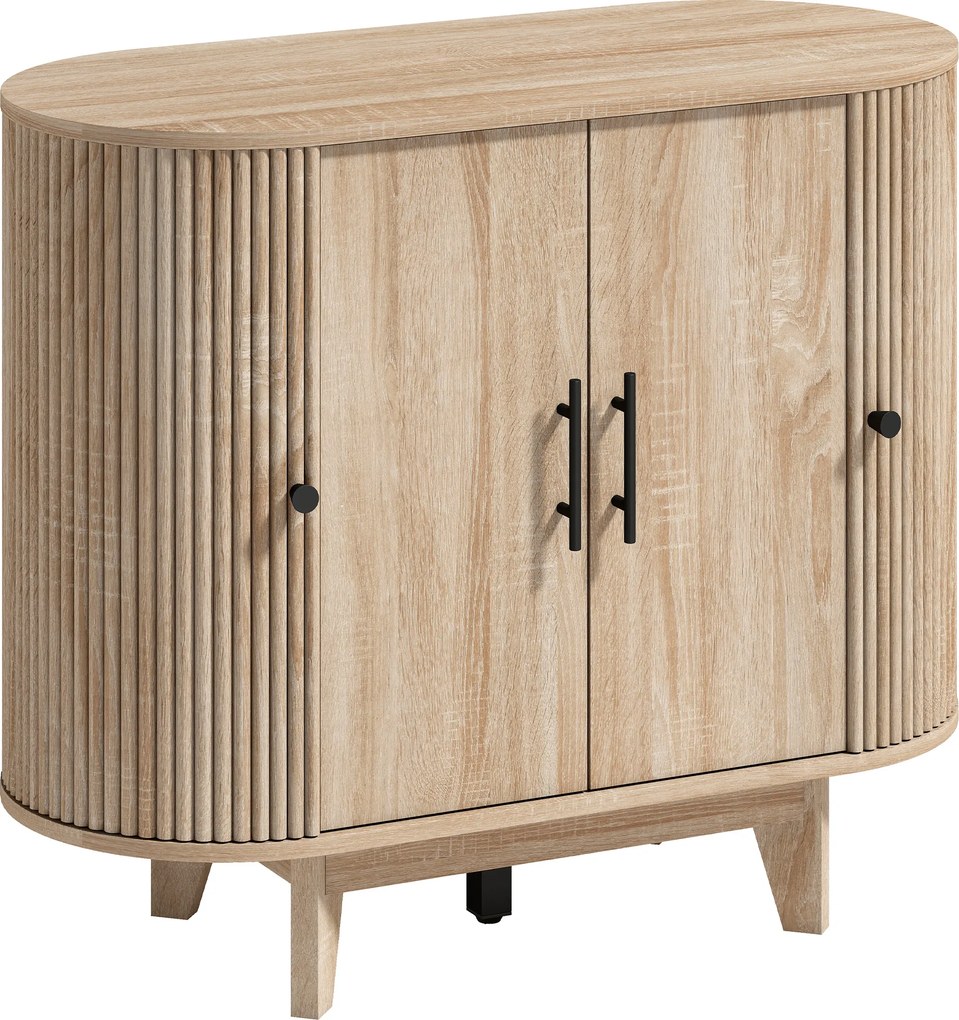 HOMCOM komoda do obývacího pokoje, oválný úložný nábytek se 4 dveřmi a nastavitelnými vloženými policemi, 90 x 40 x 76 cm, dub