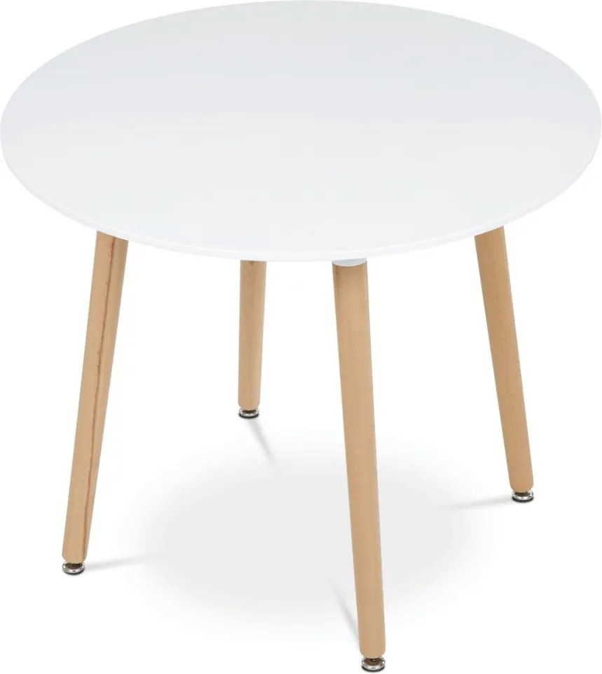 Stůl jídelní, kovová kostrukce, dřevěné nohy, MDF – bílý matný lak (90 x 90) cm