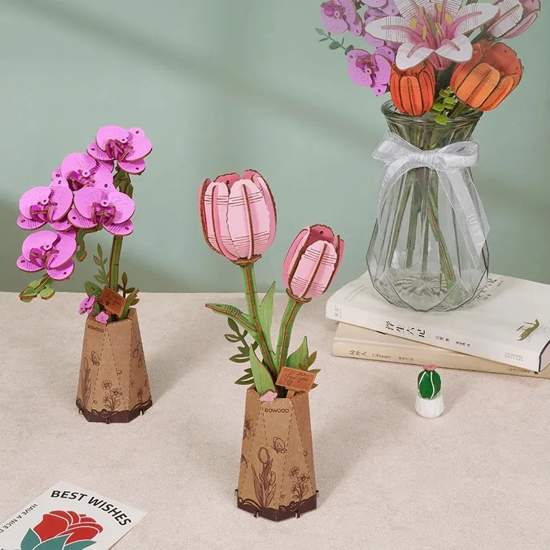 RoboTime 3D dřevěná skládačka Fialová orchidej