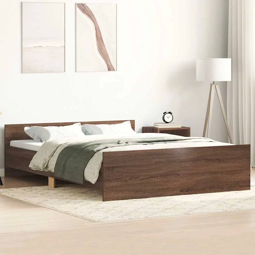 Rám postele s hlavovým a nožním čelem hnědý dub 135 x 190 cm 3203795
