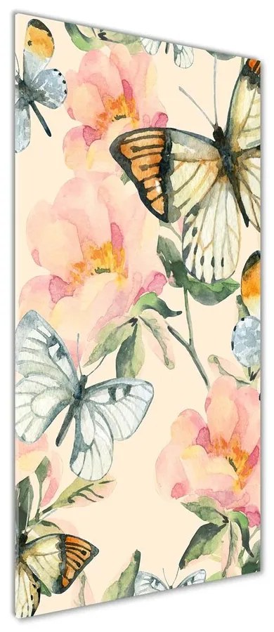 Wallmuralia Foto obraz akrylové sklo Motýli a květiny 50x125 cm