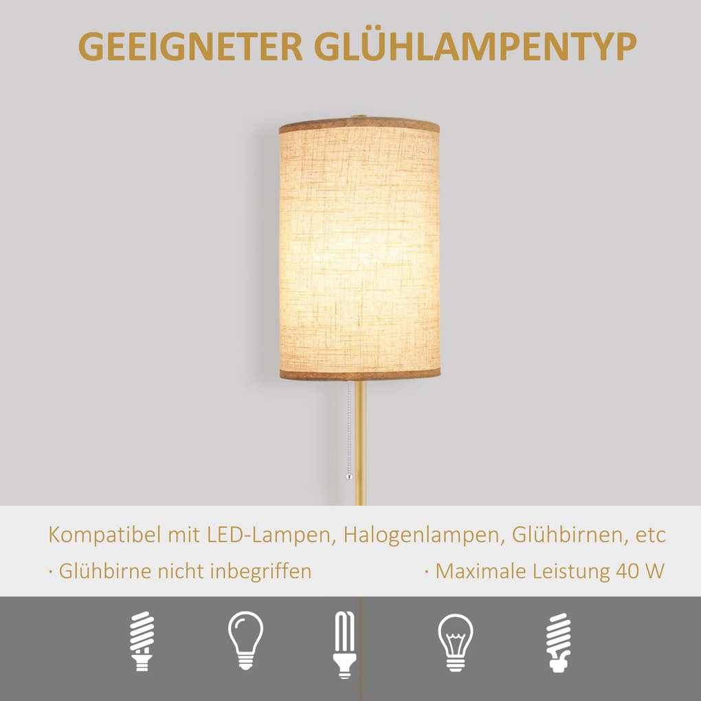 HOMCOM Stojací lampa do obývacího pokoje, plátěné stínidlo, řetízkový vypínač, stojací lampa s ocelovým stojanem, zásuvka E27, stojací lampa do ložni…