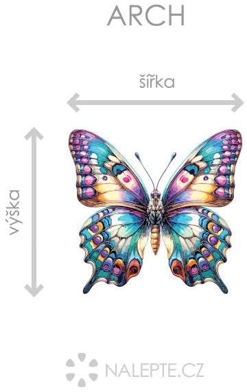 Motýl textilní přelepitelná samolepka na zeď arch 75 x 71 cm