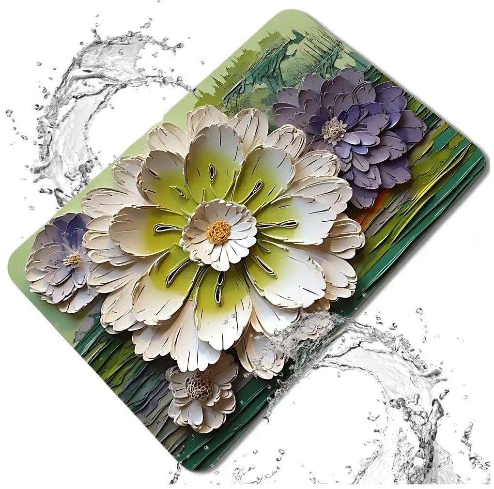 Camerazar Absorpční protiskluzová koupelnová předložka s květinovým vzorem, 40x60 cm - Stylová a bezpečná volba pro vaši koupelnu