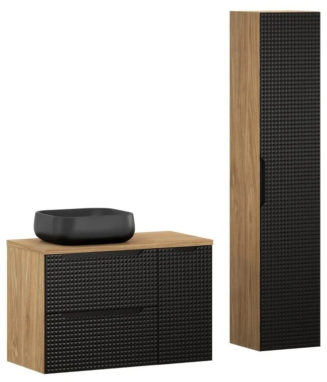 Koupelnová sestava Luxor Black 90 cm s umyvadlem a skříňkami černá/dub olejovaný