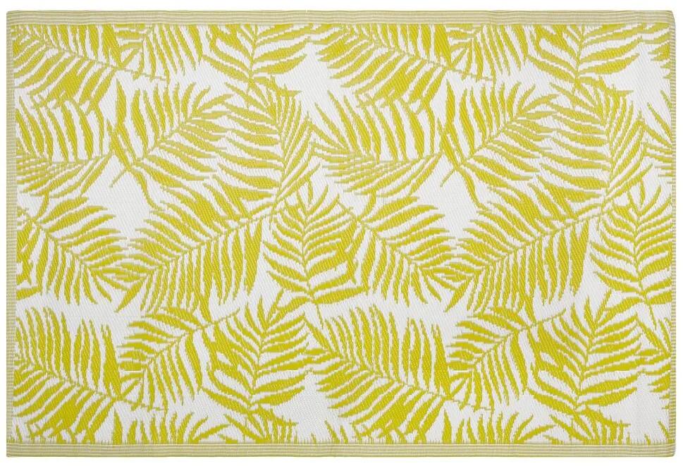 Oboustranný venkovní koberec s motivem palmových listů v žluté barvě 120 x 180 cm KOTA Beliani