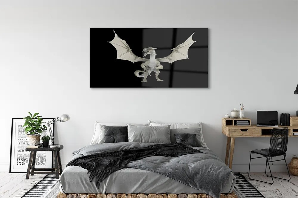 akrylový obraz bílý drak 140x70 cm