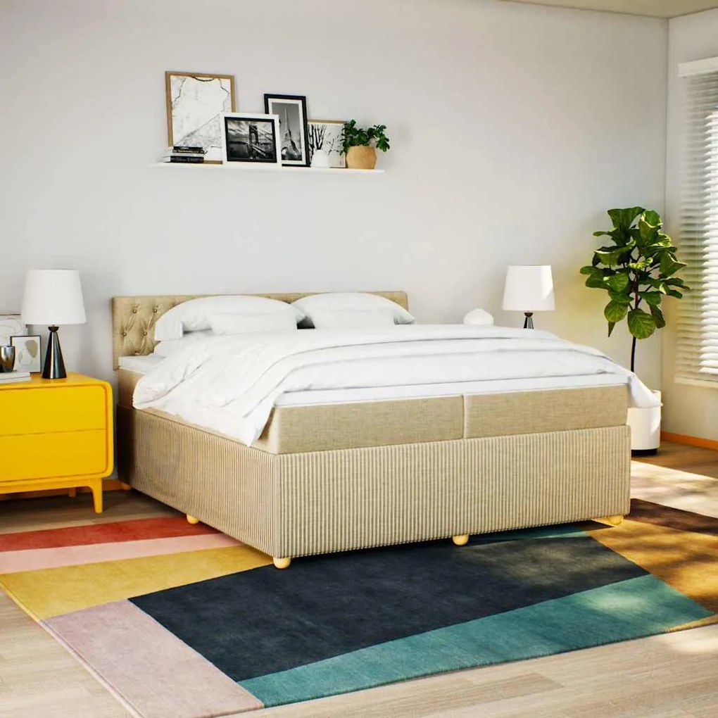 Box spring postel s matrací krémová 200x200 cm textil 3287575