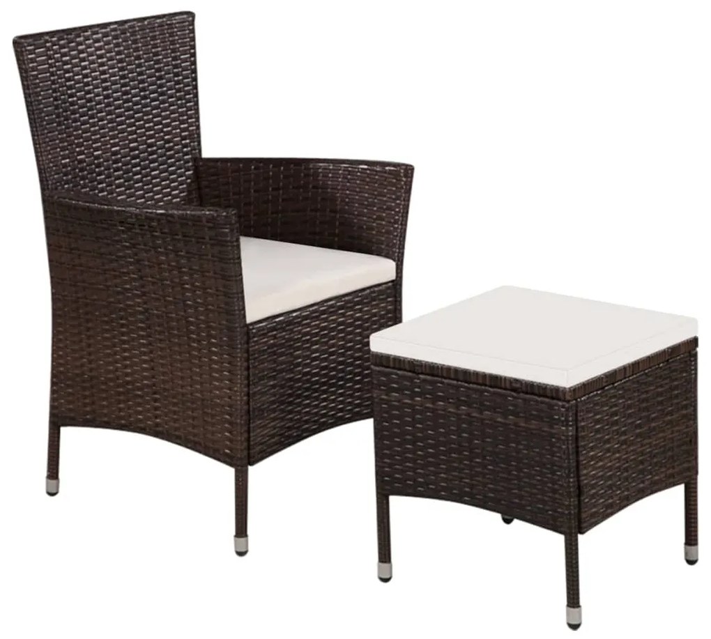 44090 vidaXL Zahradní židle a stolička s poduškami polyratan hnědé