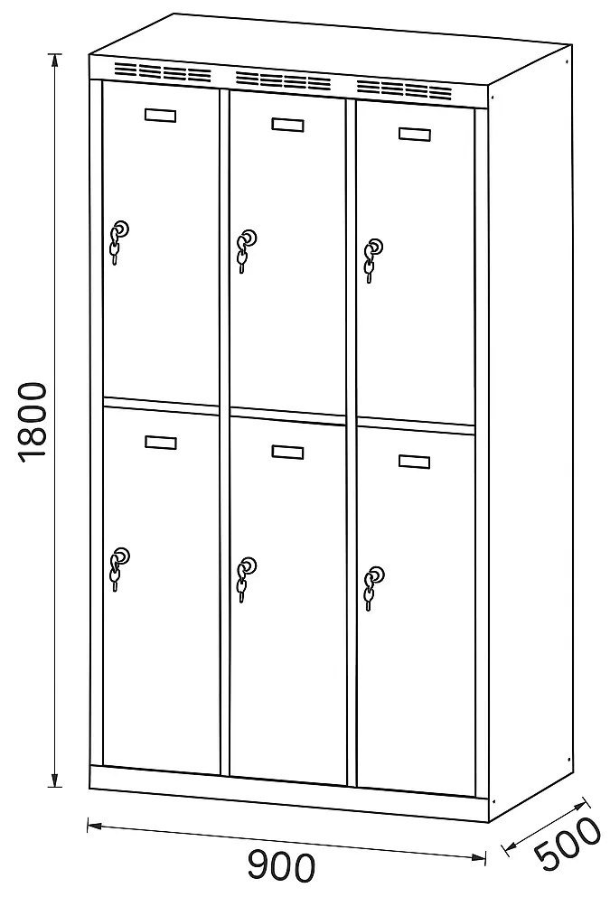 Alfa 3 Kovová šatní skříňka S6 s úložnými boxy, 6 boxů, 1800 x 900 x 500 mm, otočný zámek, tmavě šedé dveře