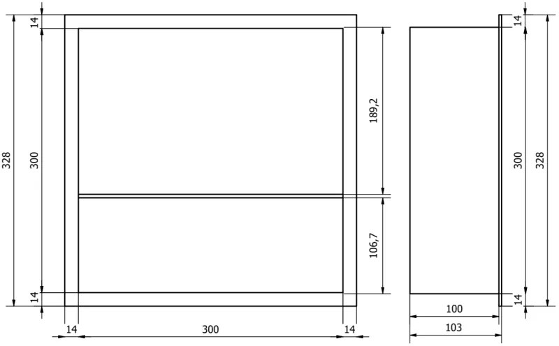 Mexen X-Wall-R zapuštěná police s límcem a poličkou 30 x 30 cm, inox - 1910303010S