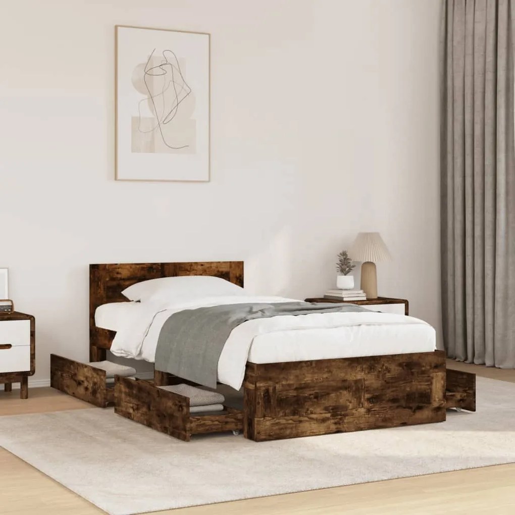 Rám postele s čelem kouřový dub 90 x 200 cm kompozitní dřevo 3295587