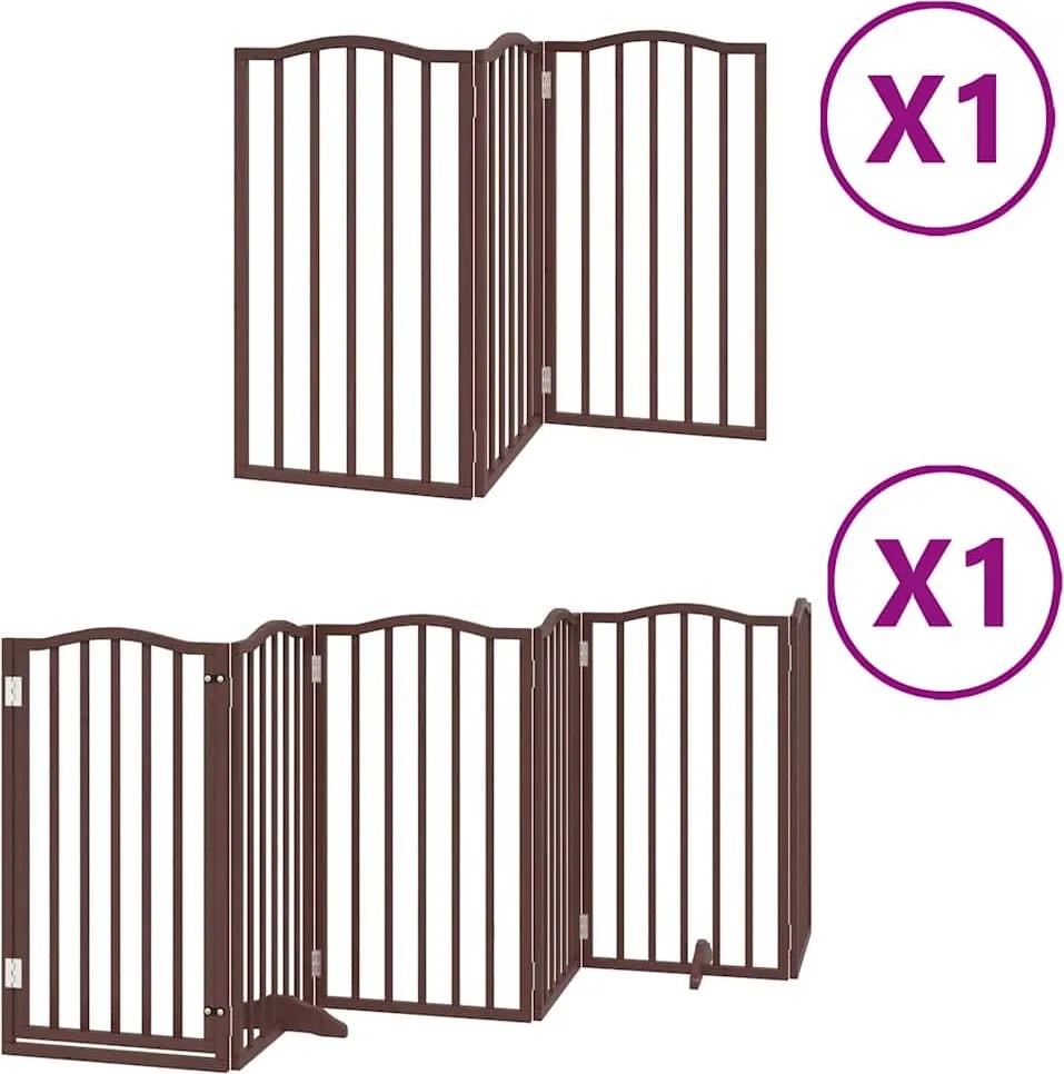 Zábrana pro psy s dvířky skládací 9 panelů hnědá 450 cm topol 3155606