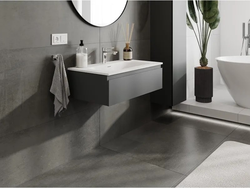 Mexen Orio, koupelnová skříňka 80 cm s umyvadlem Vela, 1 zásuvka, grafitová matná/bílá matná, 91A10-08023-1-BF66-W23M01