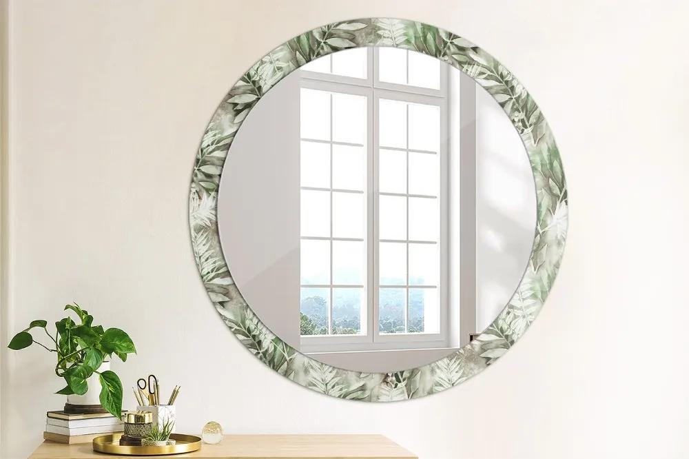 Kulaté dekorativní zrcadlo na zeď Listy do akvarelu fi 90 cm