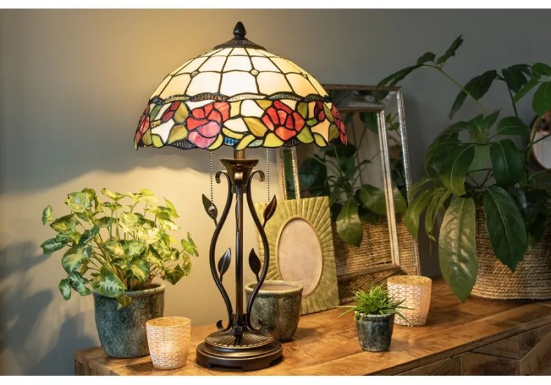 Stolní lampa Tiffany s růžemi Ruusut – 35x61 cm