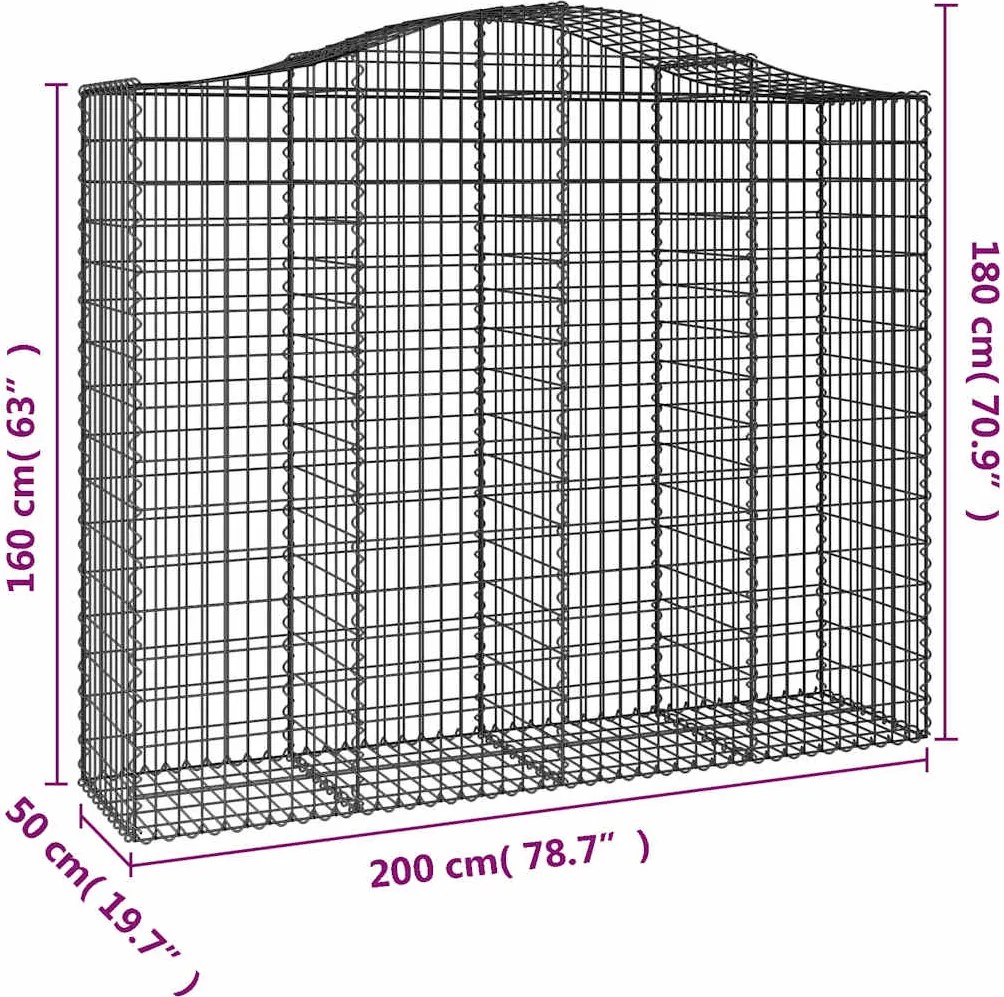 Klenutý gabionový koš 200 x 50 x 160/180 cm pozinkované železo 153398