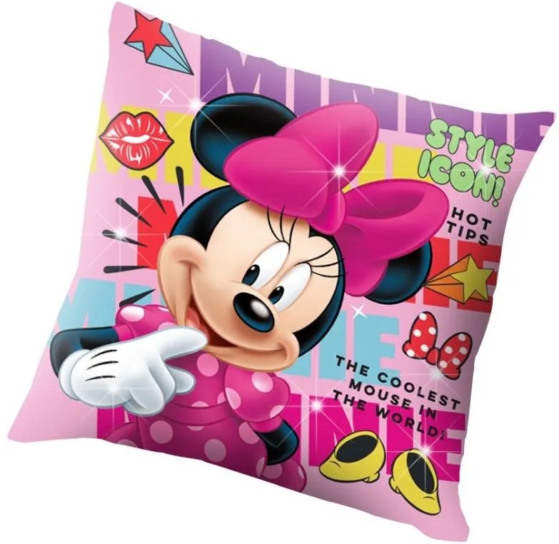 EUROSWAN Svítící LED polštářek Minnie Polyester, 40/40 cm