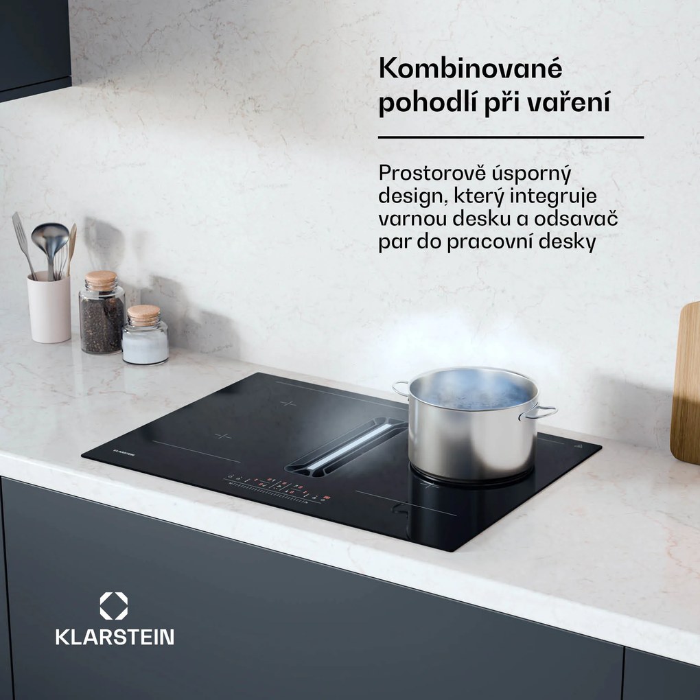 Klarstein AirJet 72 Down Air System, indukční sporák + DownAir-digestoř, 10 000 W, 446 m³/h, Boost