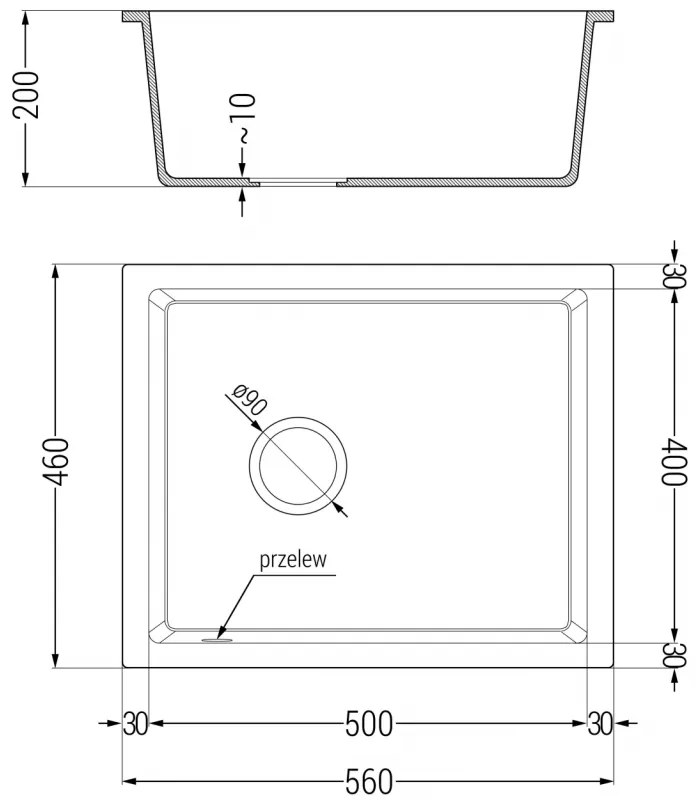 Mexen Pedro, granitový dřez 560x460x200 mm, 1-komorový, béžová s černým sifonem, 6508561000-69-B