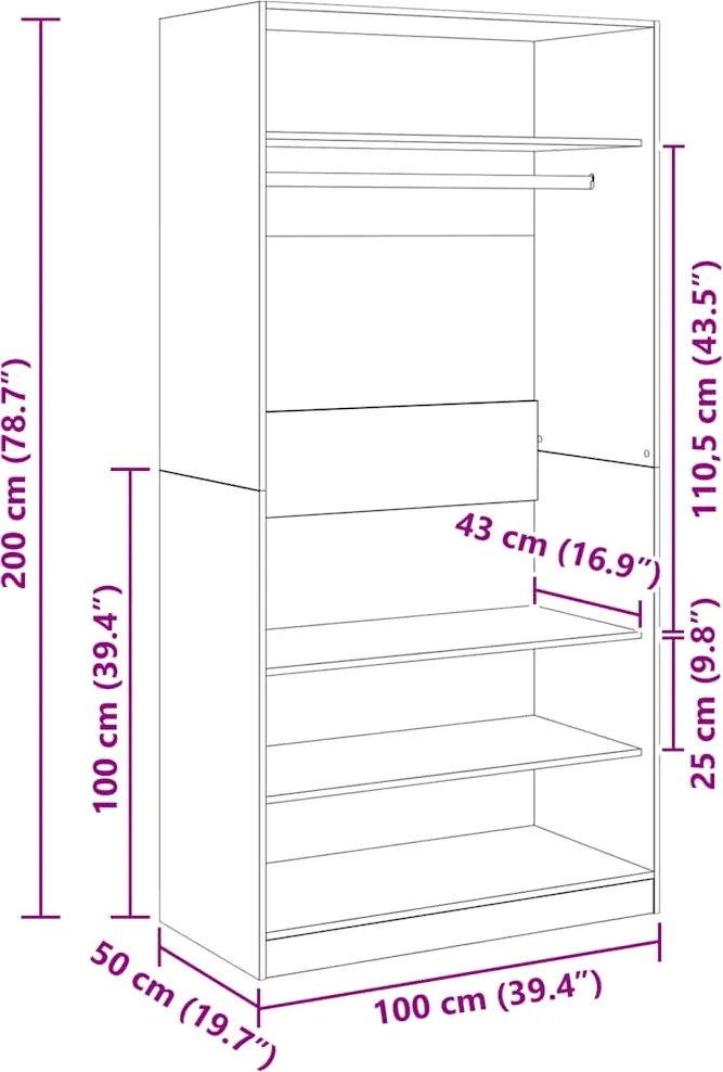 vidaXL Marketos Šatní skříň dub sonoma 100 x 50 x 200 cm kompozitní dřevo