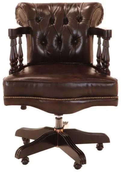 Indický nábytek - Kancelářská židle Chesterfield Admiral z pravé hovězí kůže Brown Brown