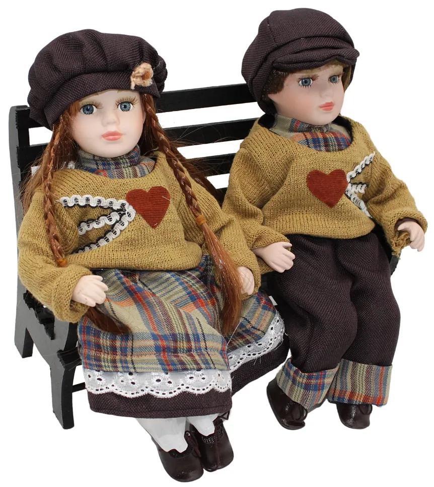 Dini Porcelánové panenky Děti na lavičce Barva: bordová